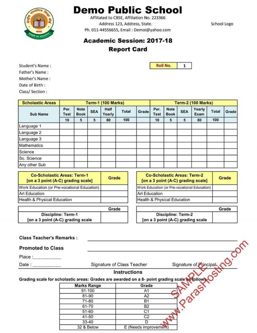 Report Card Template Free
