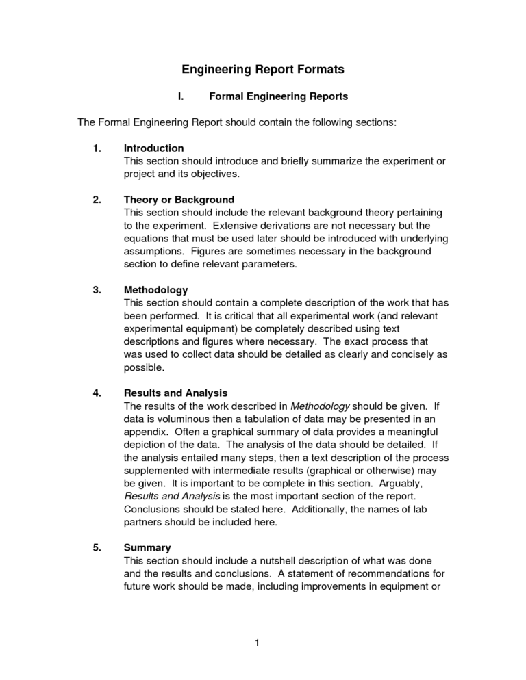Engineering Report Template Project Progress Lab Example Pdf In 