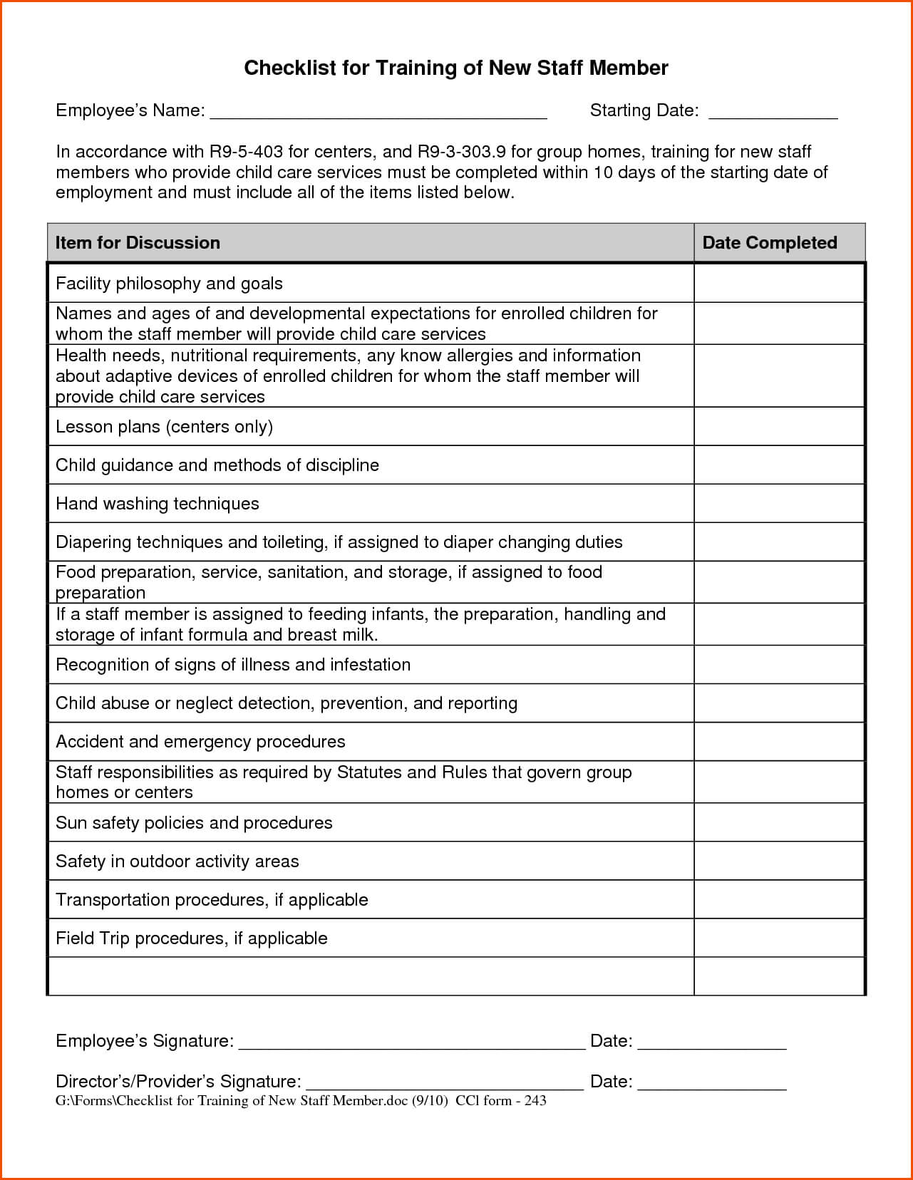 New Employee Training Checklist Template Checklist Throughout 