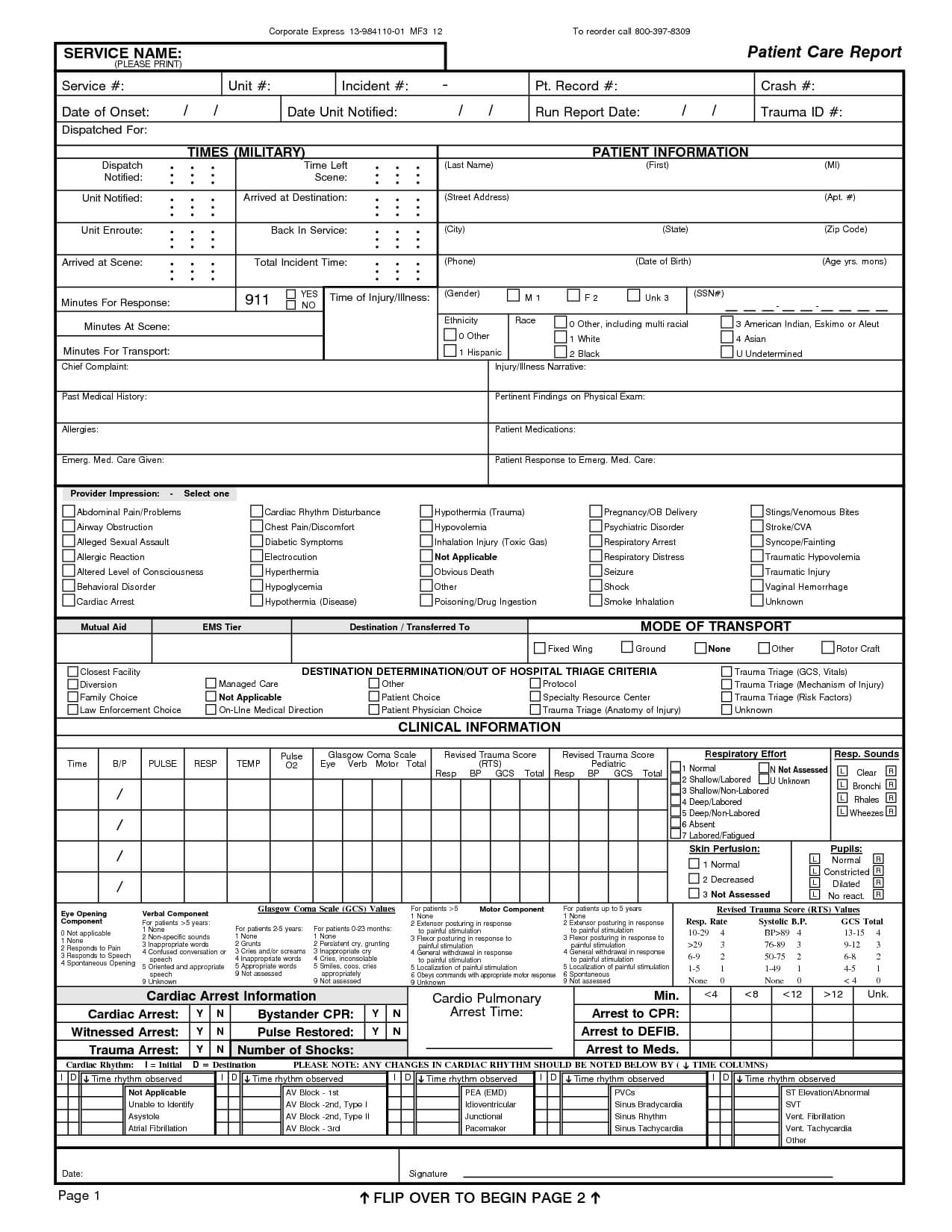 Patient Care Report Template Word Emt Example Ems Narrative Throughout 