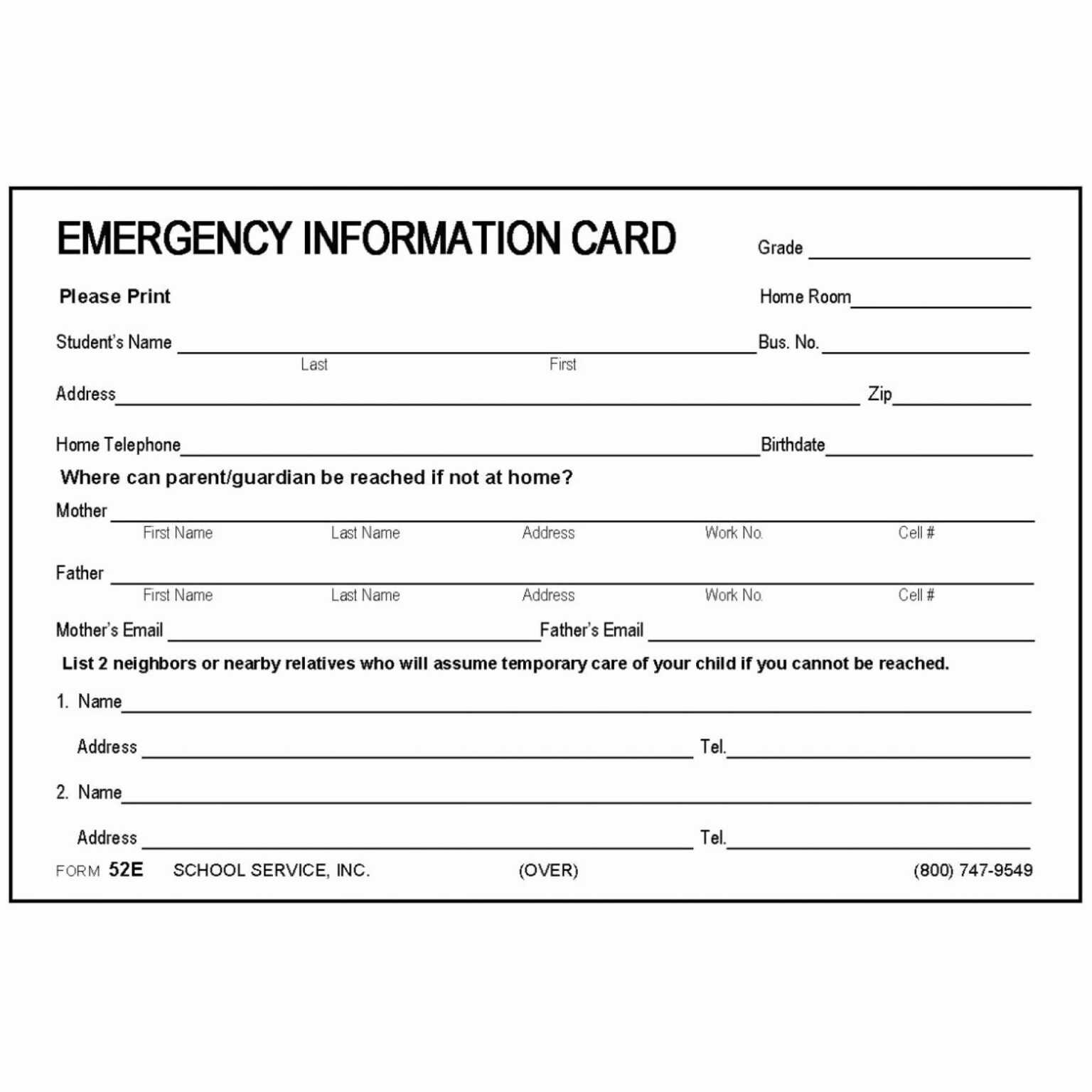Printable Emergency Contact Cards Template Business Psd Pertaining To 