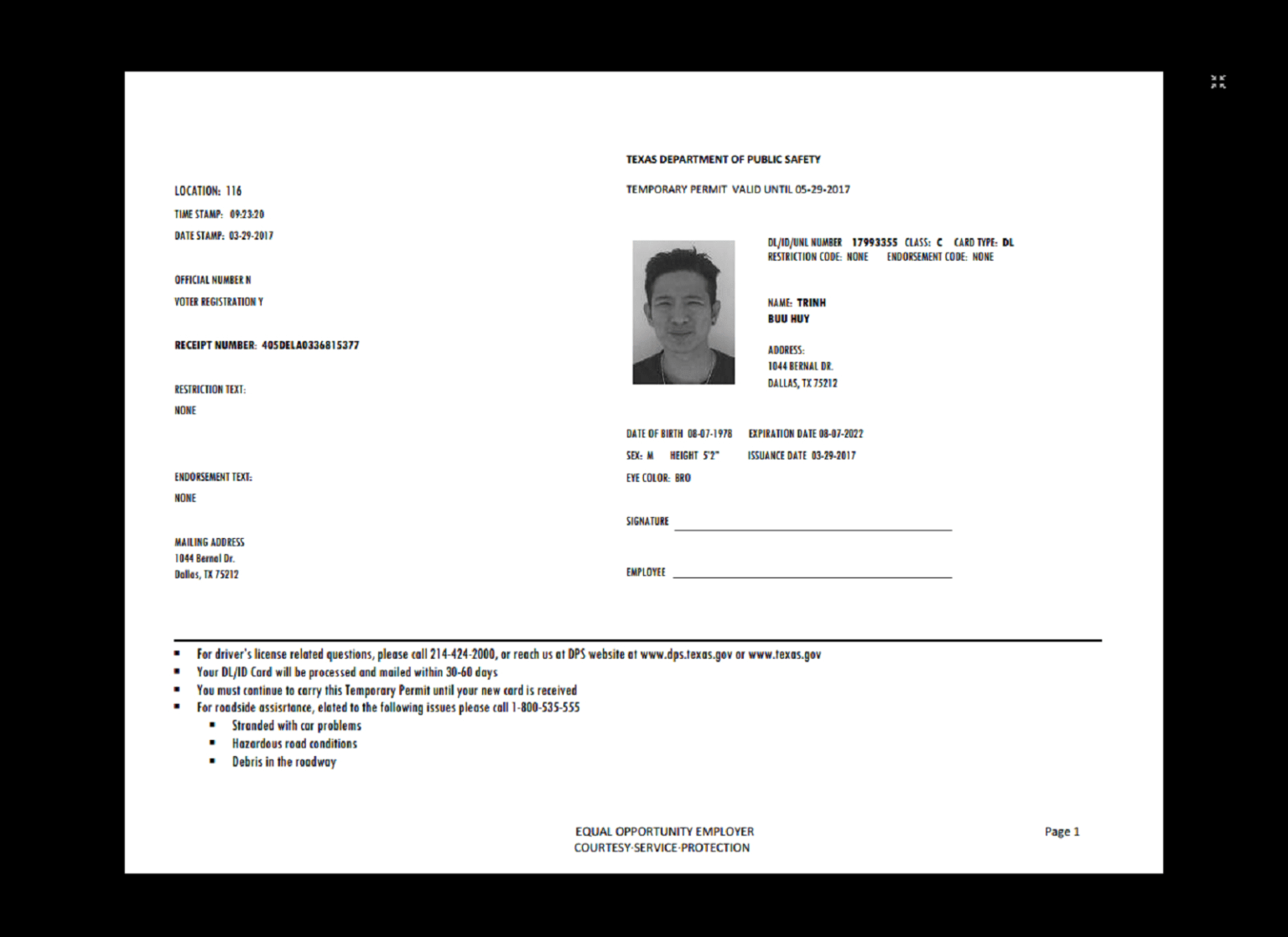 Texas Temp Driver s Permit Template Printable Temporary Pertaining 