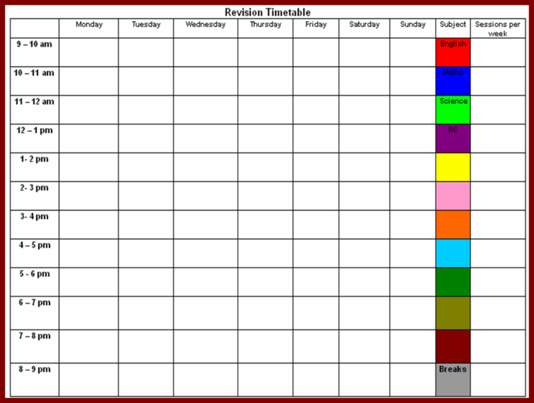 Timetable Templates For School In Excel Format Download Intended For 